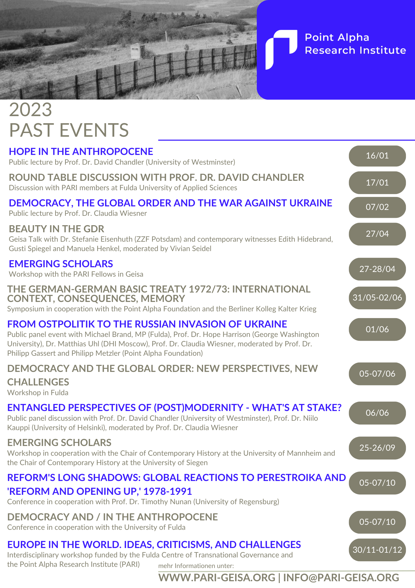 Showcase. Past events PARI 2023 - Point Alpha Institut